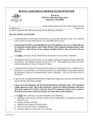 Fillable Online RENTAL AGREEMENT FOR BULK WASTE DUMPSTER Fax Email ...