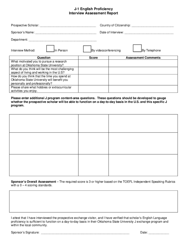 Fillable Online lcl okstate J-1 Scholar English Proficiency Form ...