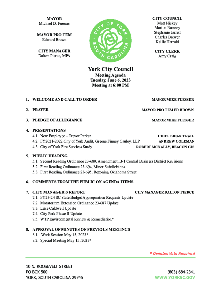 Fillable Online WELCOME AND CALL TO ORDER Fax Email Print - pdfFiller