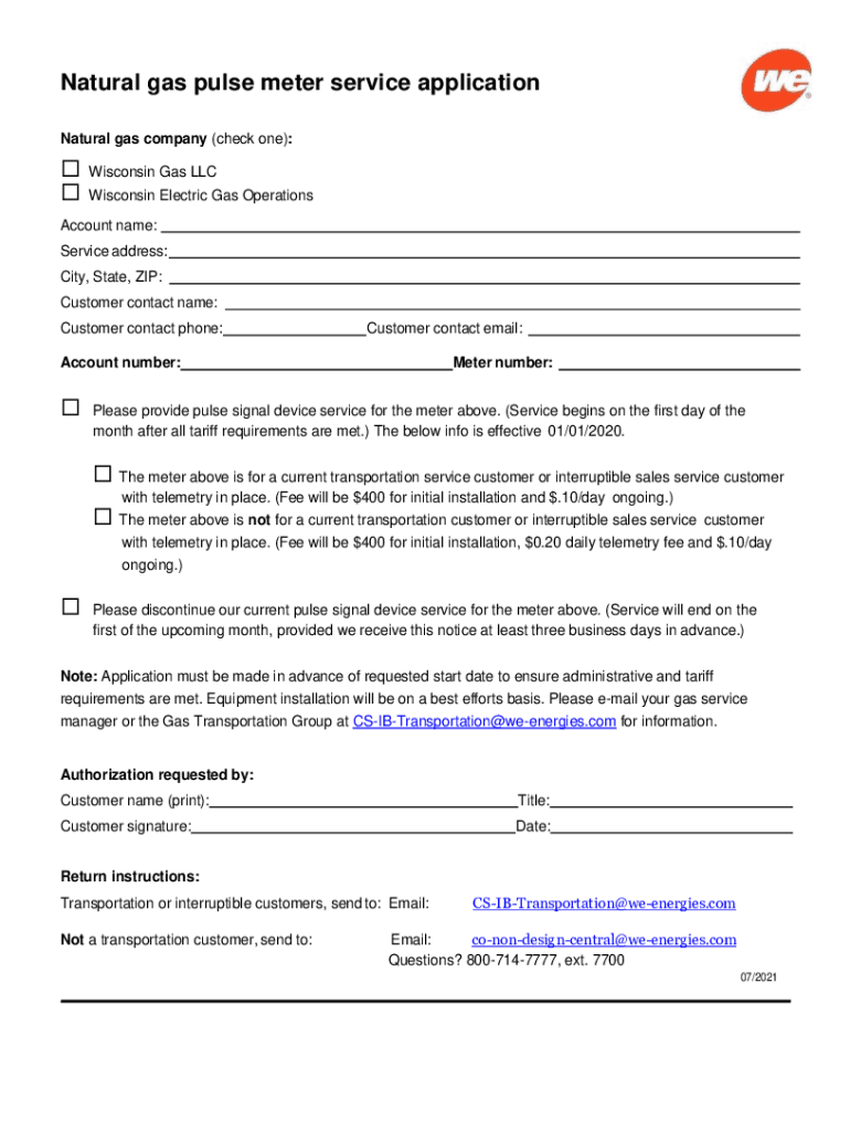 Fillable Online Natural gas pulse meter service application. Natural ...