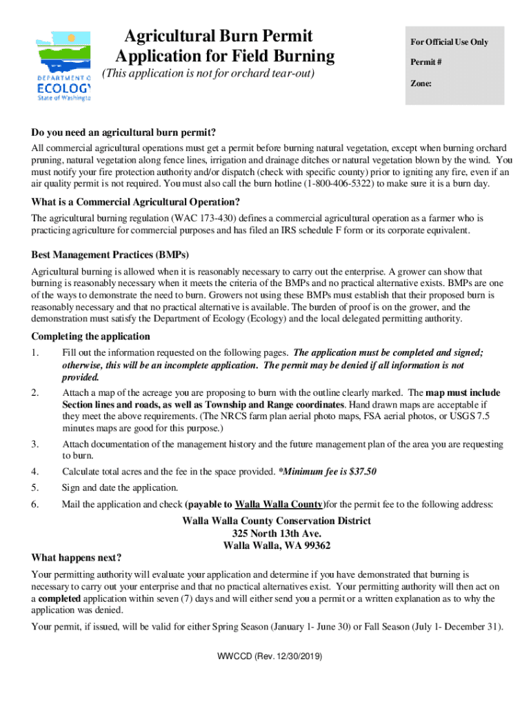 Fillable Online Agricultural Burning Permit: Application for Spot Burning Fax Email Print ...