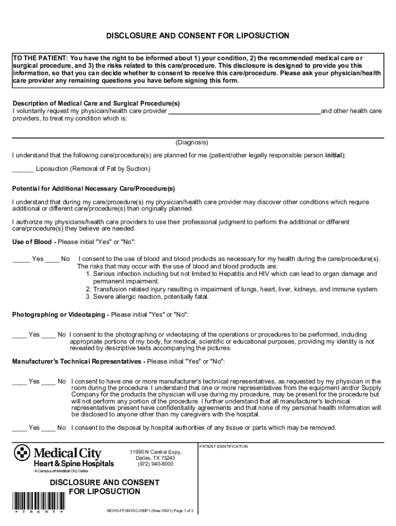 Fillable Online Disclosure and Consent for Liposuction Fax Email Print ...