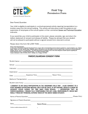 Fillable Online Field Trip Parent Consent fillable form revised.pdf Fax ...