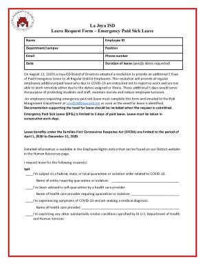 Fillable Online La Joya ISD Leave Request Form - Emergency Paid Sick ...