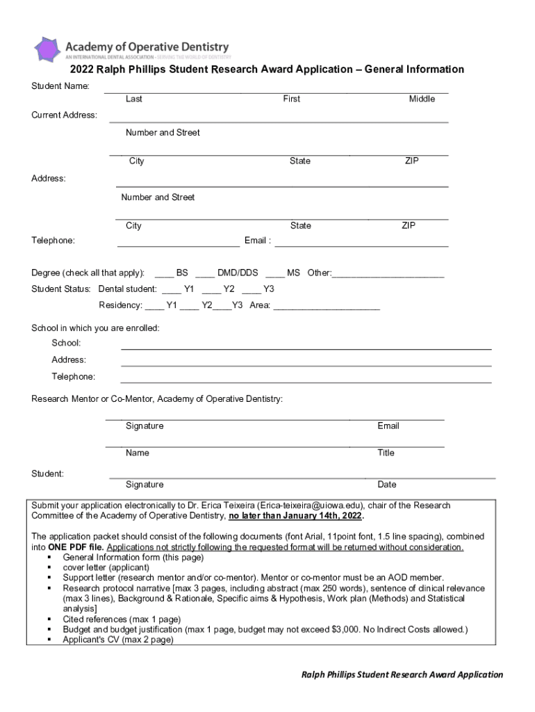 Fillable Online 2022 Ralph Phillips Student Research Award Application ...