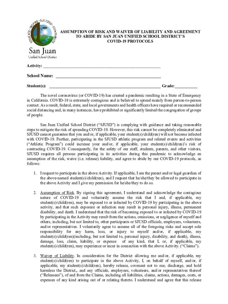 Fillable Online assumption of risk and waiver of liability and ...
