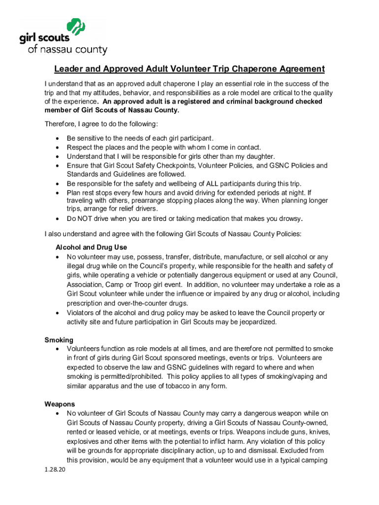 Fillable Online Leader and Approved Adult Volunteer Trip Chaperone ...