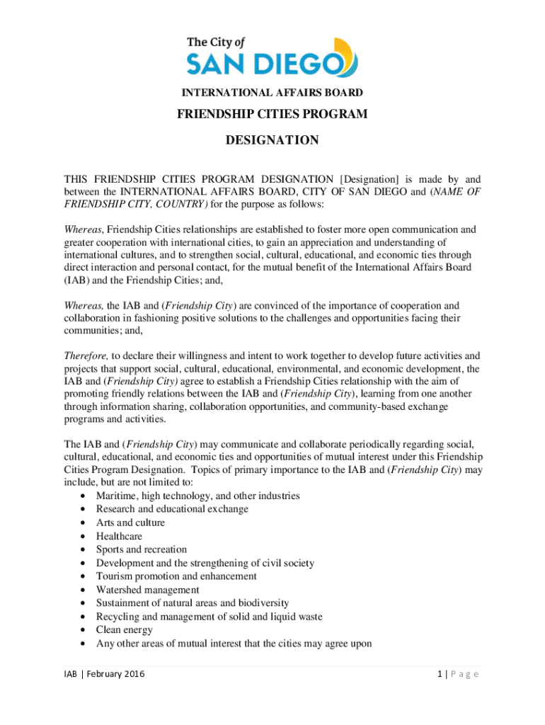 Fillable Online Global Cities Program PolicyInternational Affairs Board ...