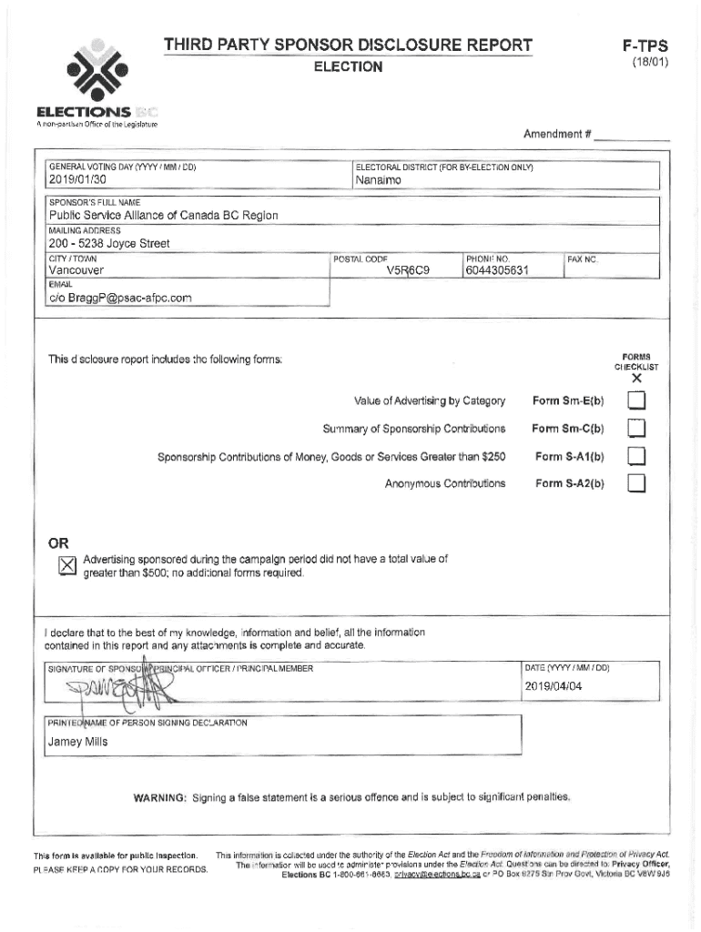Fillable Online third party sponsor disclosure report Fax Email Print - pdfFiller