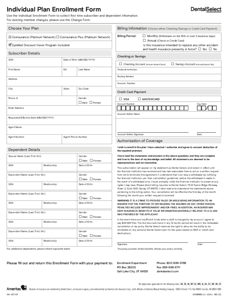 Fillable Online Individual Plan Enrollment Form Fax Email Print - pdfFiller
