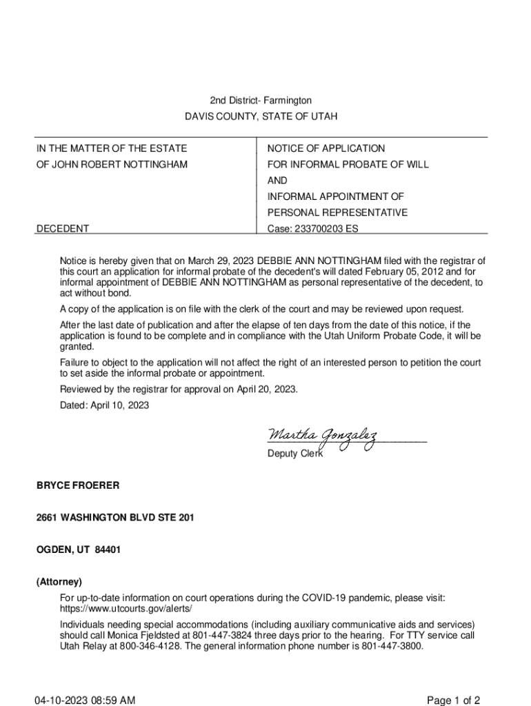 Fillable Online 1007ES: Statement Of Informal Appointment Of Will And ...