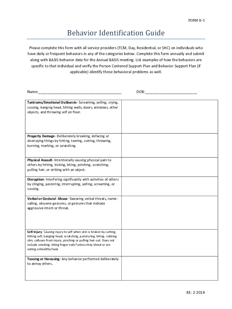 Fillable Online Behavior Identification Guide Fax Email Print - pdfFiller