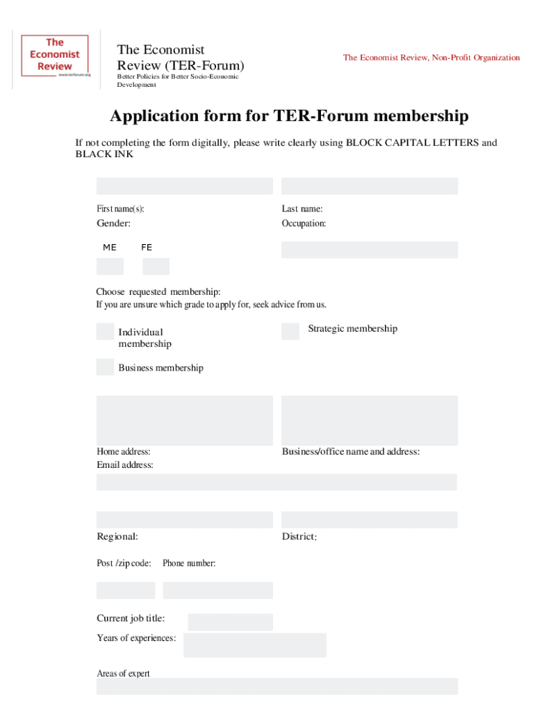 Fillable Online Application form for TER-Forum membership Fax Email ...