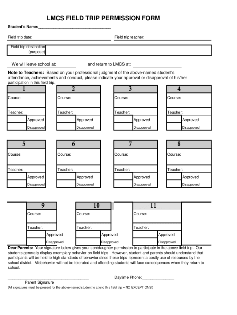 Fillable Online lmcs field trip permission form Fax Email Print - pdfFiller