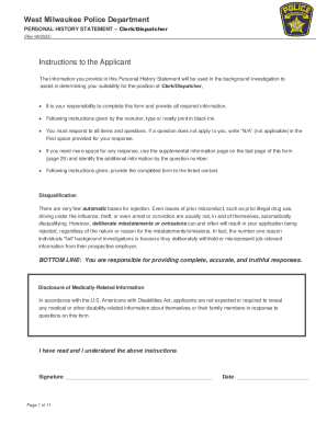 Fillable Online Clerk-Dispatcher-Application-Personal-History-Statement ...