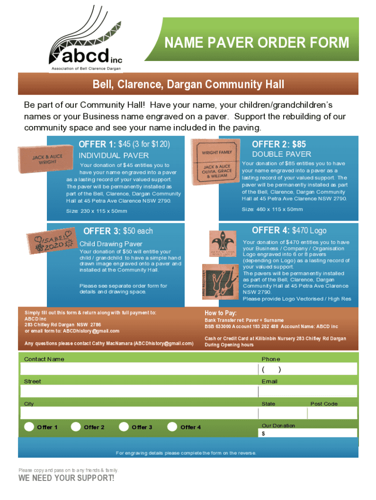 Fillable Online HAND DRAWN PAVER ORDER FORM Fax Email Print - pdfFiller