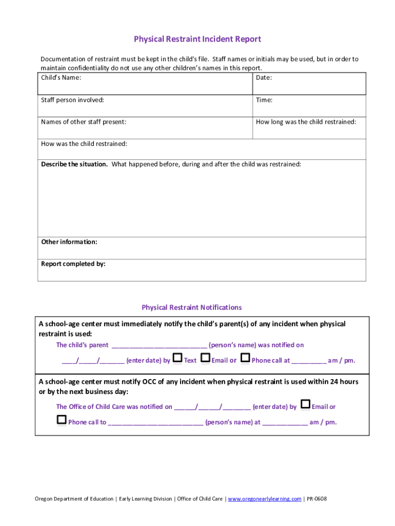 Fillable Online SC Physical Restraint Report FormPR-0608 Fax Email ...