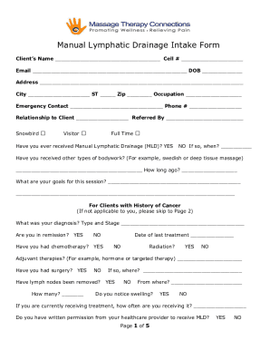 Fillable Online Lymphatic drainage intake form: Fill out & sign online ...