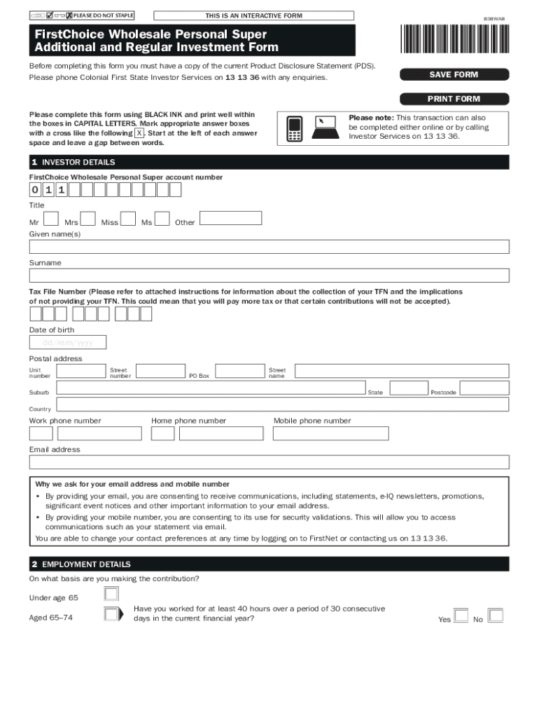 Fillable Online FirstChoice Wholesale Personal Super withdrawal form ...