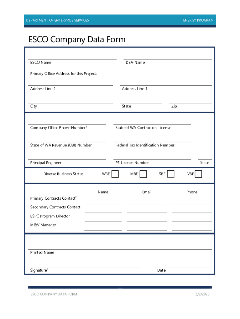 Fillable Online des wa ESCO COmpany data form Fax Email Print - pdfFiller