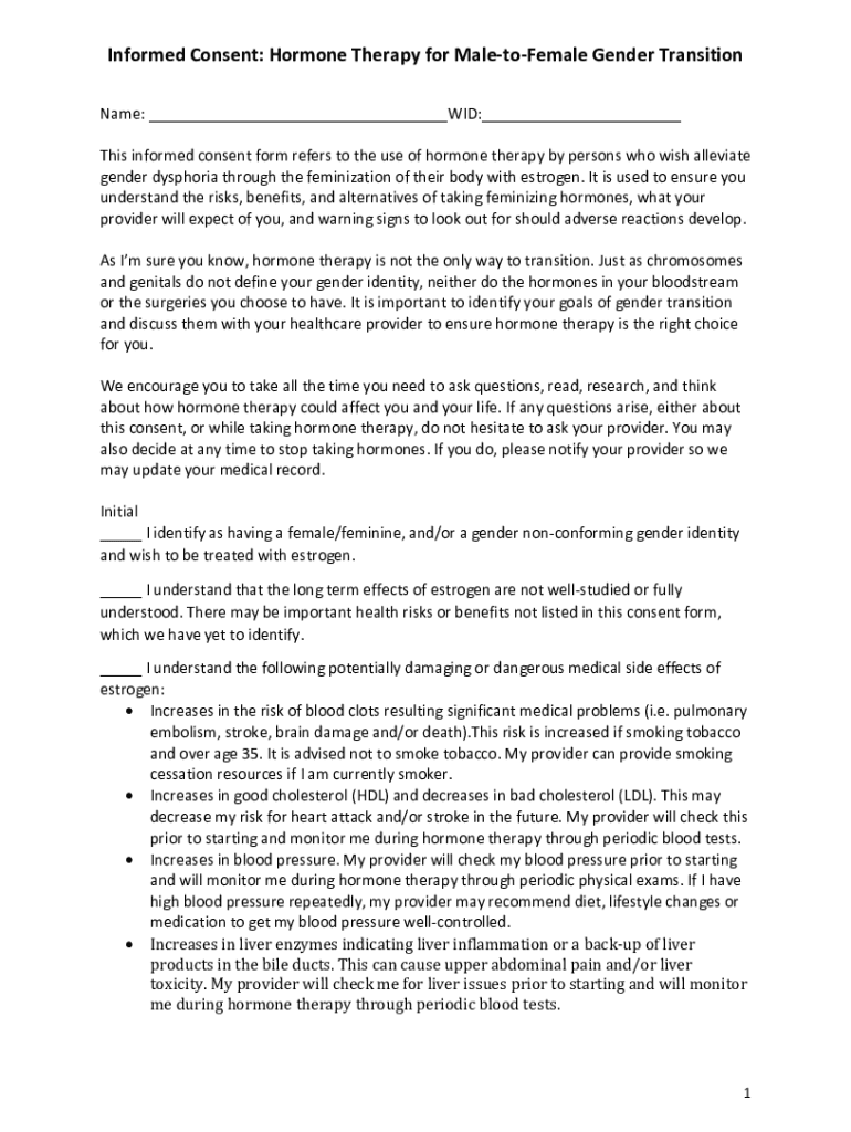 Fillable Online Informed Consent-Hormone Therapy for Male to Female ...