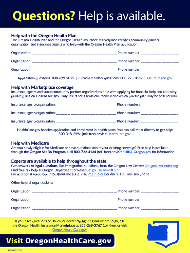 Fillable Online Find local help - Oregon Health Insurance Marketplace ...