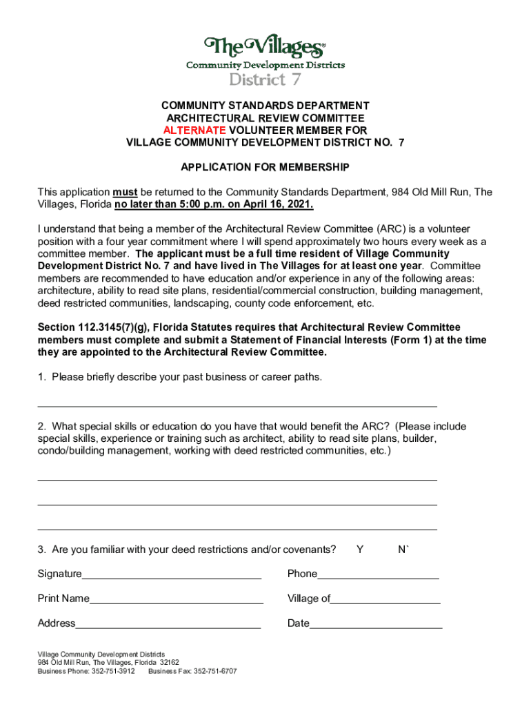 Fillable Online community standards department architectural review ...
