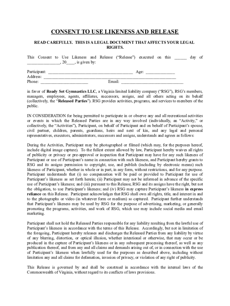 Fillable Online Consent to Use Likeness and Release (Photos).docx Fax Email Print - pdfFiller