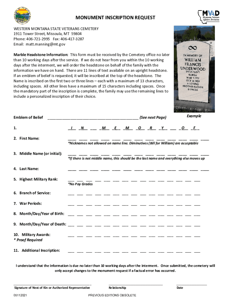 Fillable Online dma mt Western Montana State Veterans Cemetery ...