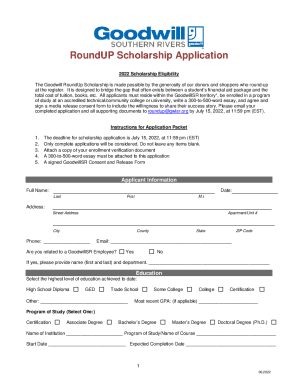 Fillable Online Goodwill RoundUp Scholarship Application DRAFT 6.7..22 ...