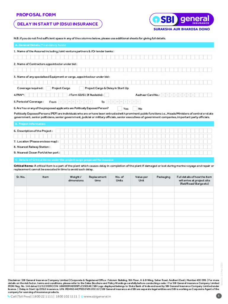 Fillable Online Proposal Form-Delay in Start Up (DSU) Insurance Fax Email Print - pdfFiller