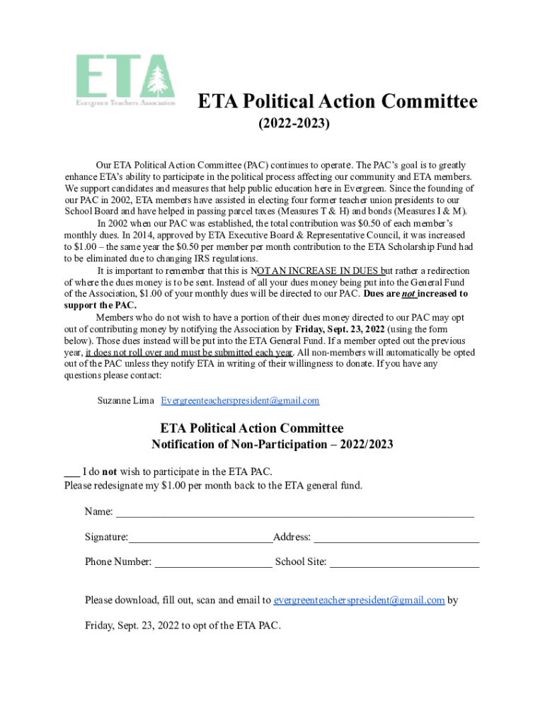 Fillable Online ETA PAC Opt out form Fax Email Print - pdfFiller