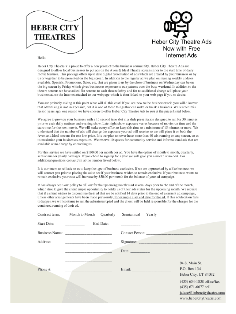 Fillable Online Heber City Theatre Info./Avon/Ideal/Corner Sweet Treats Ice ... Fax Email Print ...