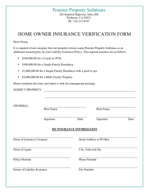 Fillable Online home owner insurance verification form Fax Email Print ...