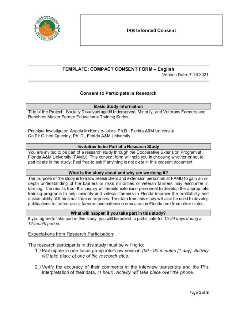 Fillable Online FAMU Informed Consent Template English 2021(7) HandOuts Fax Email Print - pdfFiller