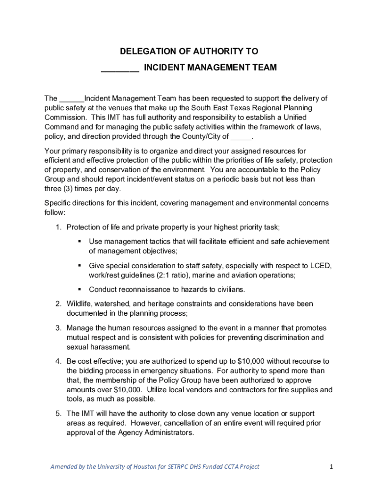 Fillable Online Policy Template - Delegation of Authority to Incident Management Team.docx Fax ...