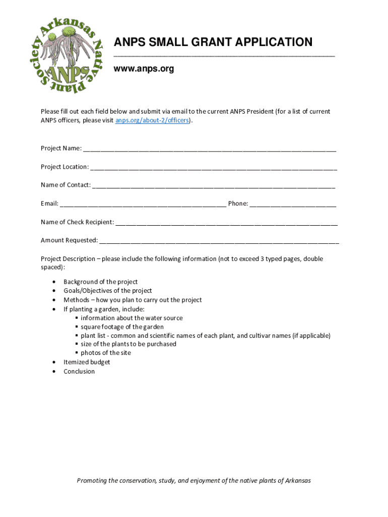 Fillable Online ANPS SMALL GRANT APPLICATION Fax Email Print - pdfFiller