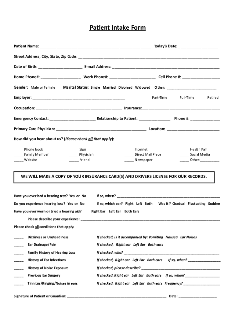 Fillable Online Pa&ent Intake Form Fax Email Print - pdfFiller