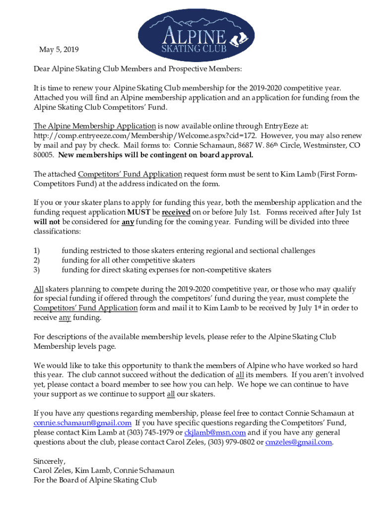 Fillable Online It is time to renew your Alpine Skating Club membership ...