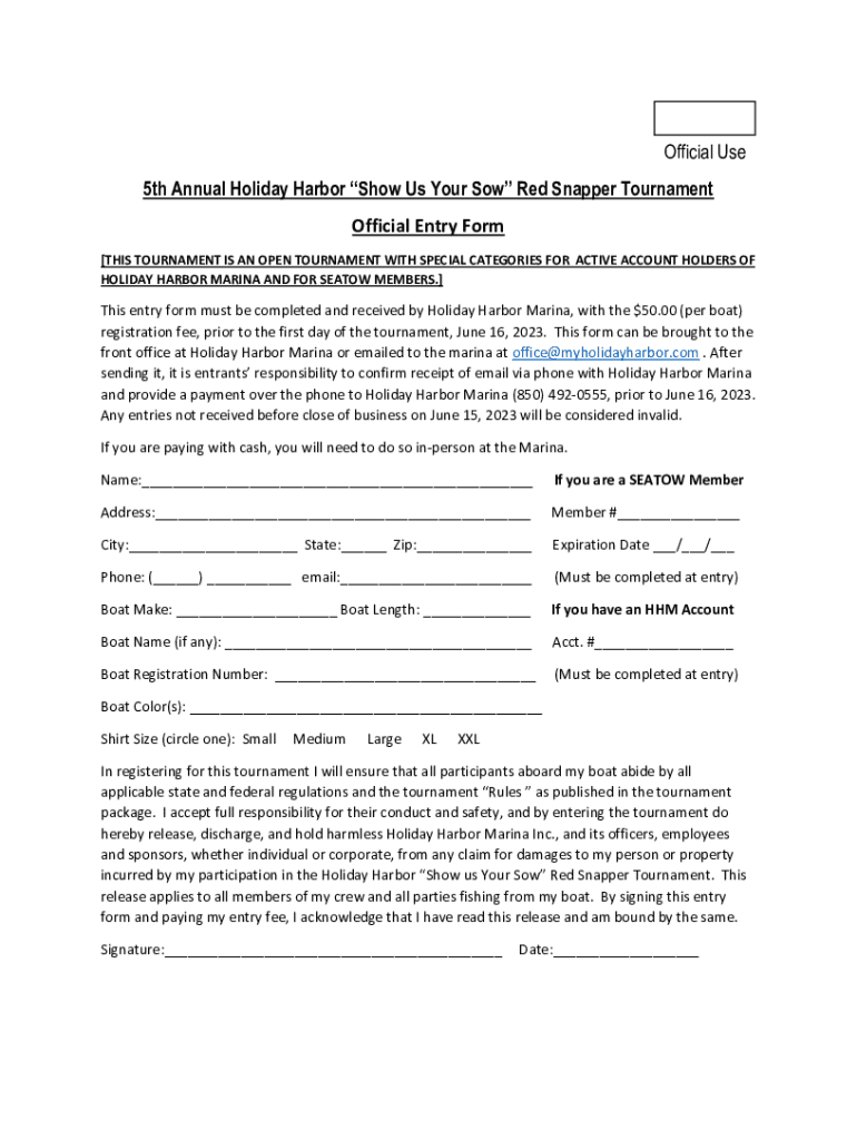 Fillable Online Official Use 5th Annual Holiday Harbor Show Us Your Sow ... Fax Email Print ...