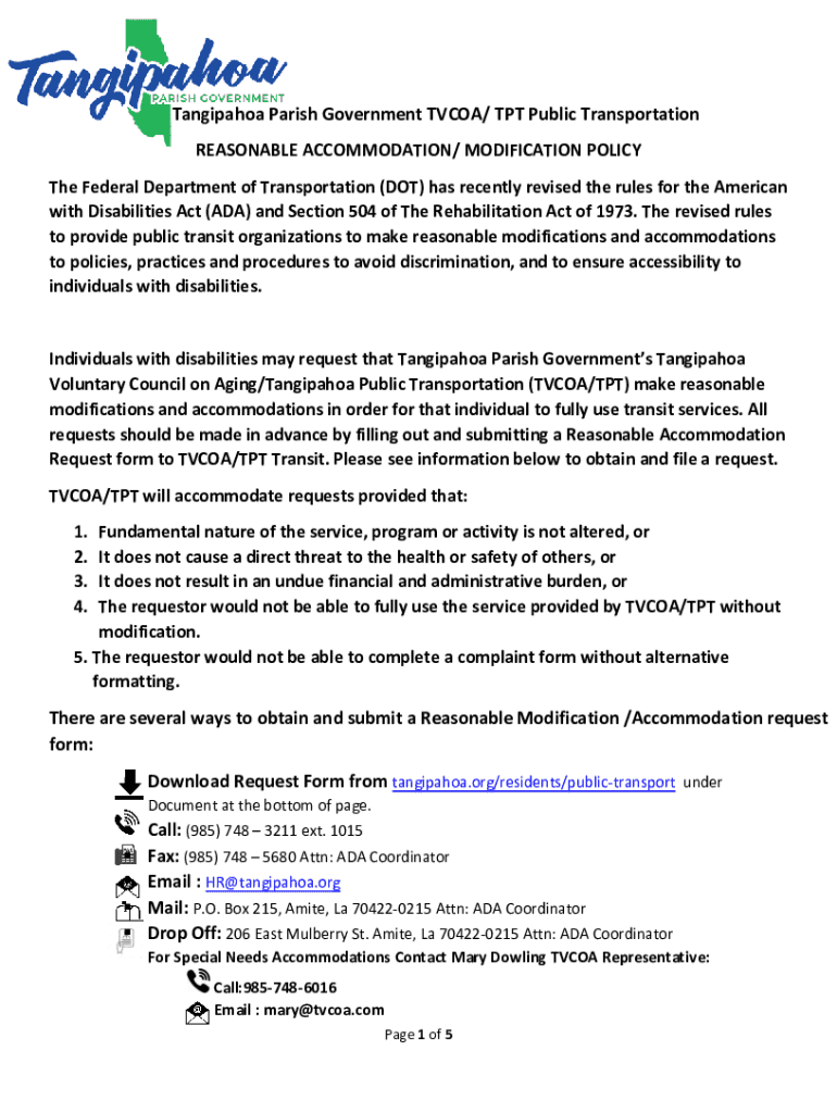 Fillable Online U.S. DOT Announces Reasonable Modification Rule to ...