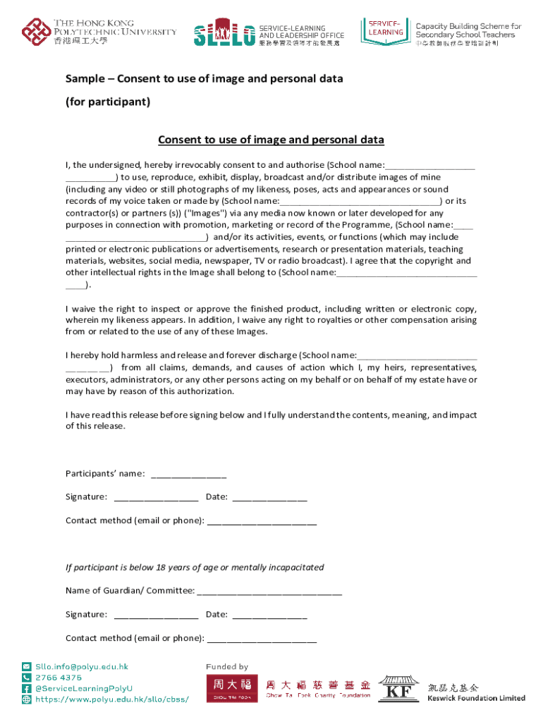 Fillable Online Consent to use of image and personal data (for ...
