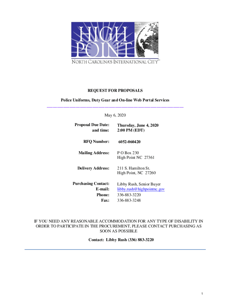 Fillable Online REQUEST FOR PROPOSALS Police Uniforms, Duty Gear ...
