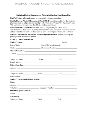 Fillable Online Diabetic Medical Management Form Fax Email Print ...