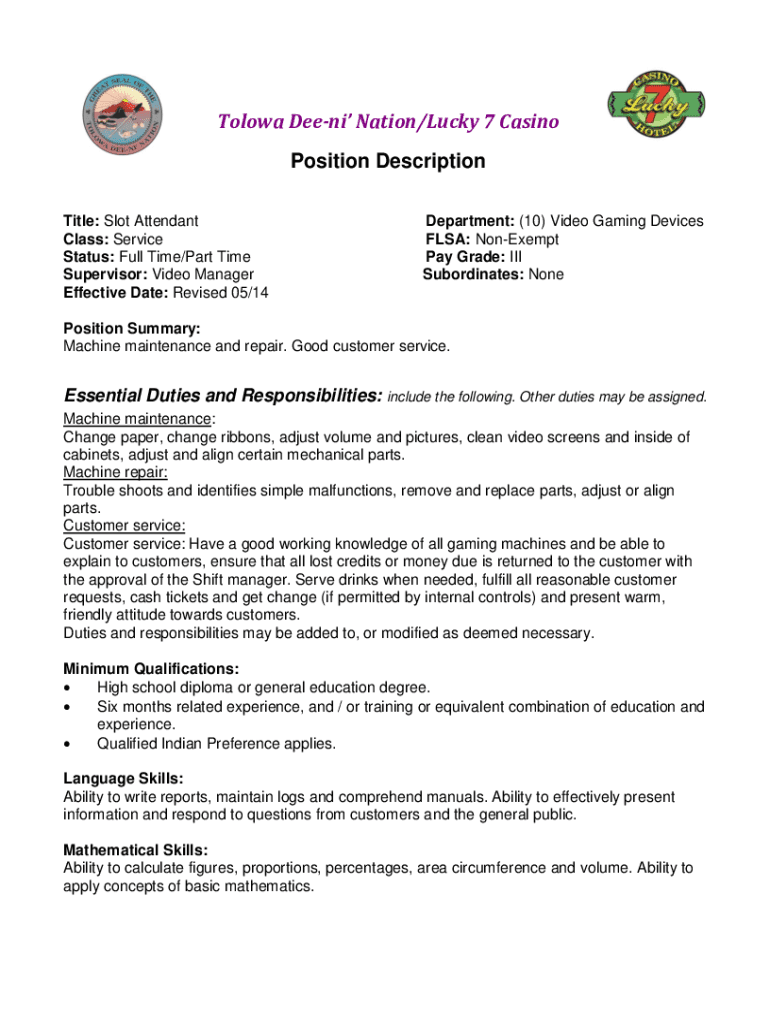 Fillable Online What does Slot Supervisors do? Fax Email Print - pdfFiller