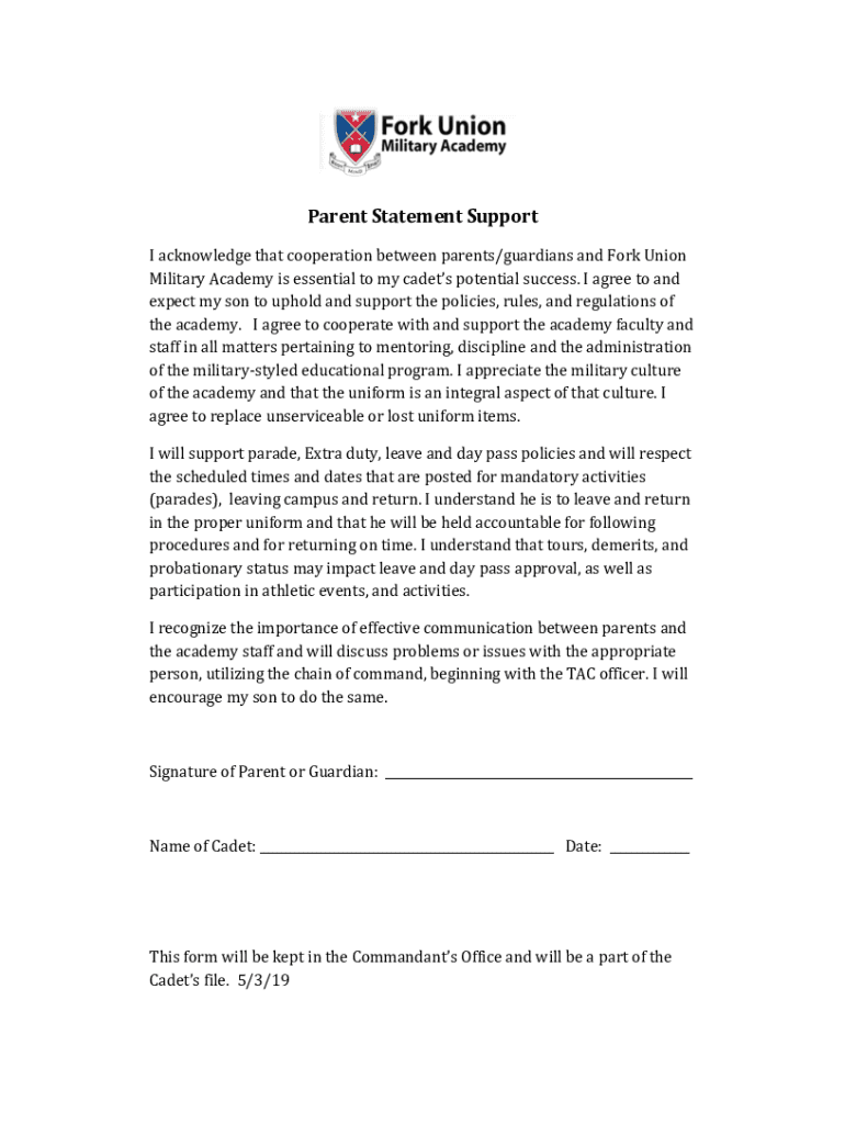 Fillable Online Parent Statement Support Fax Email Print - pdfFiller