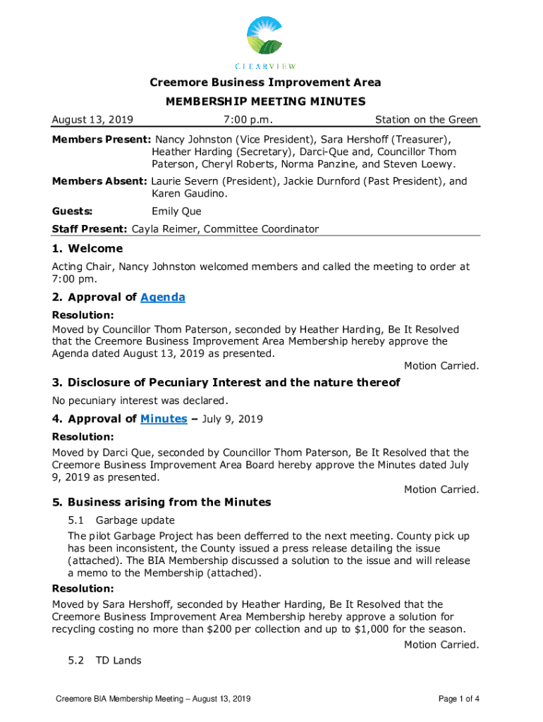 Fillable Online Members Present: Nancy Johnston (Vice President), Sara ...