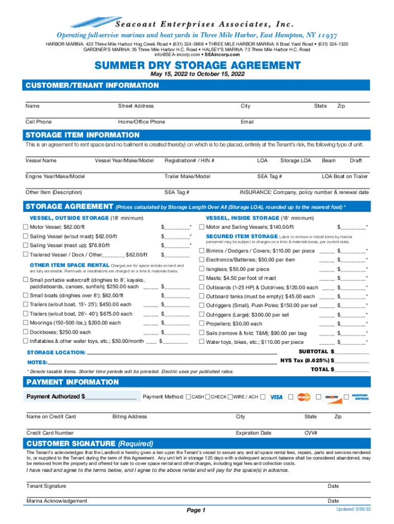 Fillable Online HARBOR MARINA - 423 Three Mile Hbr Hog Creek Rd ...