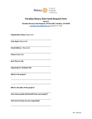 Fillable Online Paradise Rotary Club Funds Request Form Fax Email Print ...