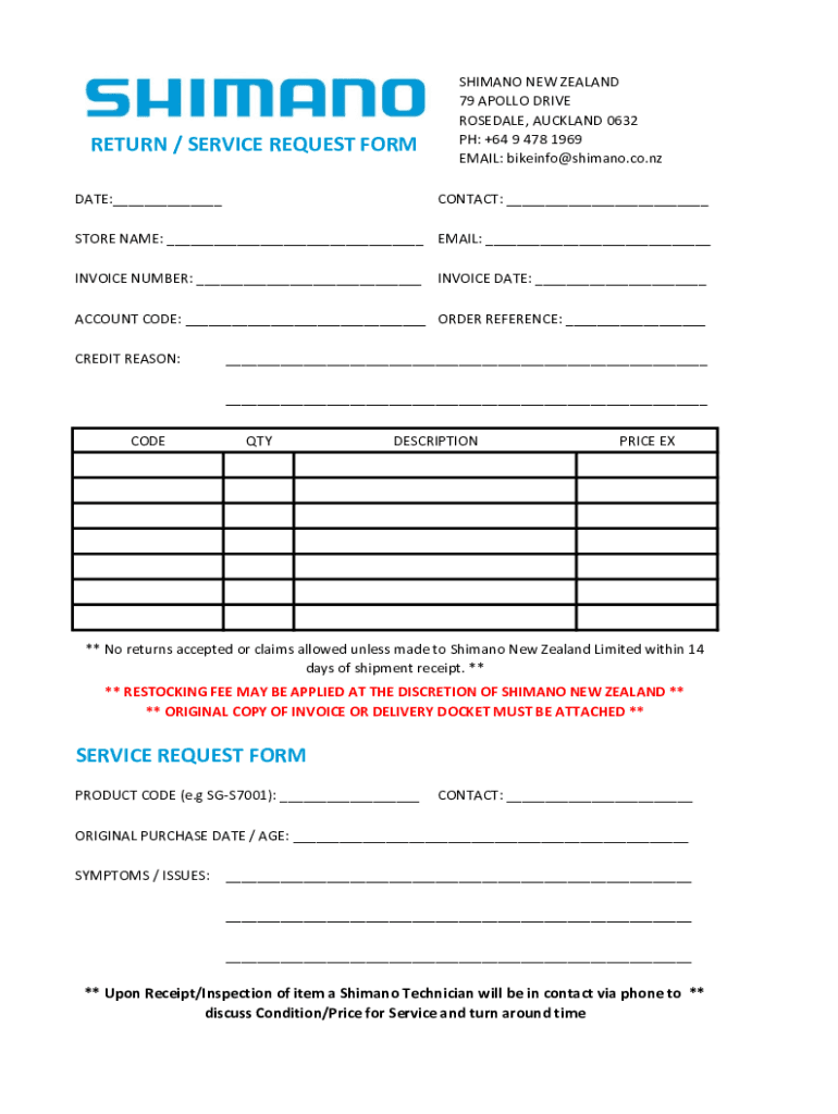 Fillable Online SERVICE REQUEST FORM RETURN / ... Fax Email Print - pdfFiller